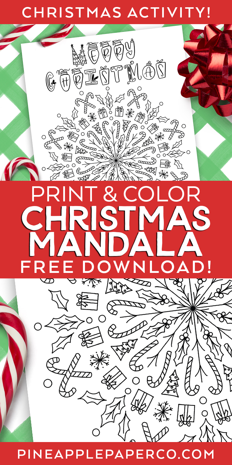 Printable Christmas Mandala Coloring Page - Pineapple Paper Co.