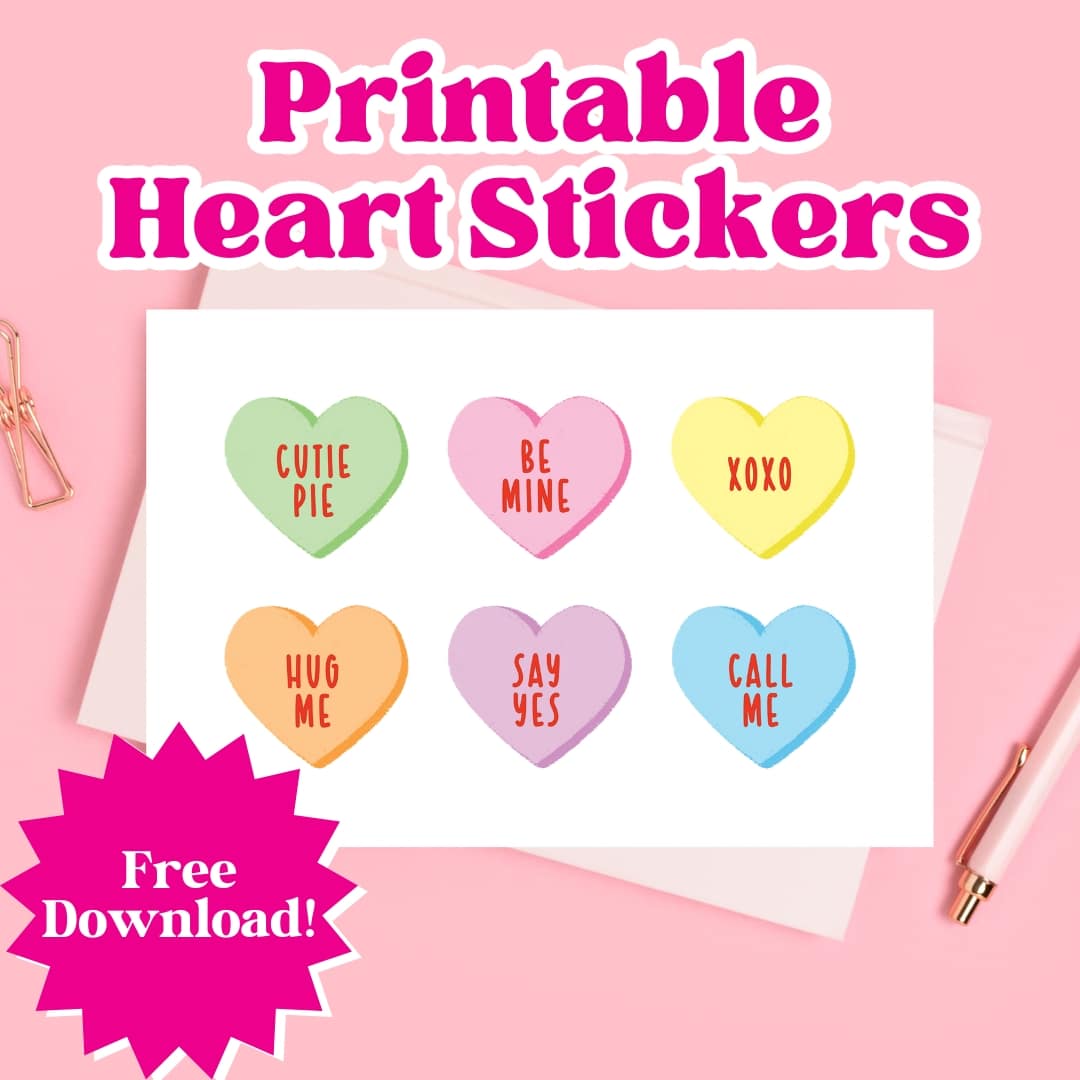 Free Printable Conversation Hearts Sticker Set - Pineapple Paper Co.